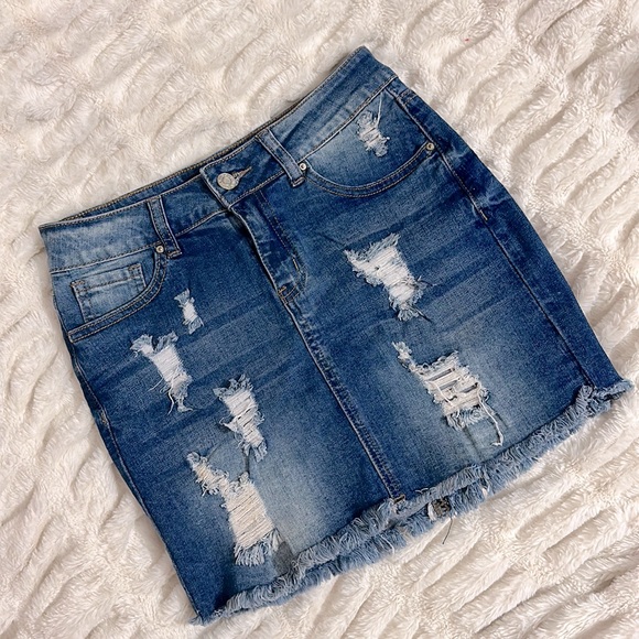 Wax Jean | Skirts | Denim Jean Ripped Mini Skirt | Poshmark